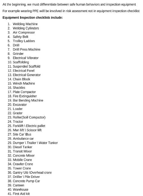 Equipment Inspection Checklist - NGUYỄN QUANG HƯNG BLOG